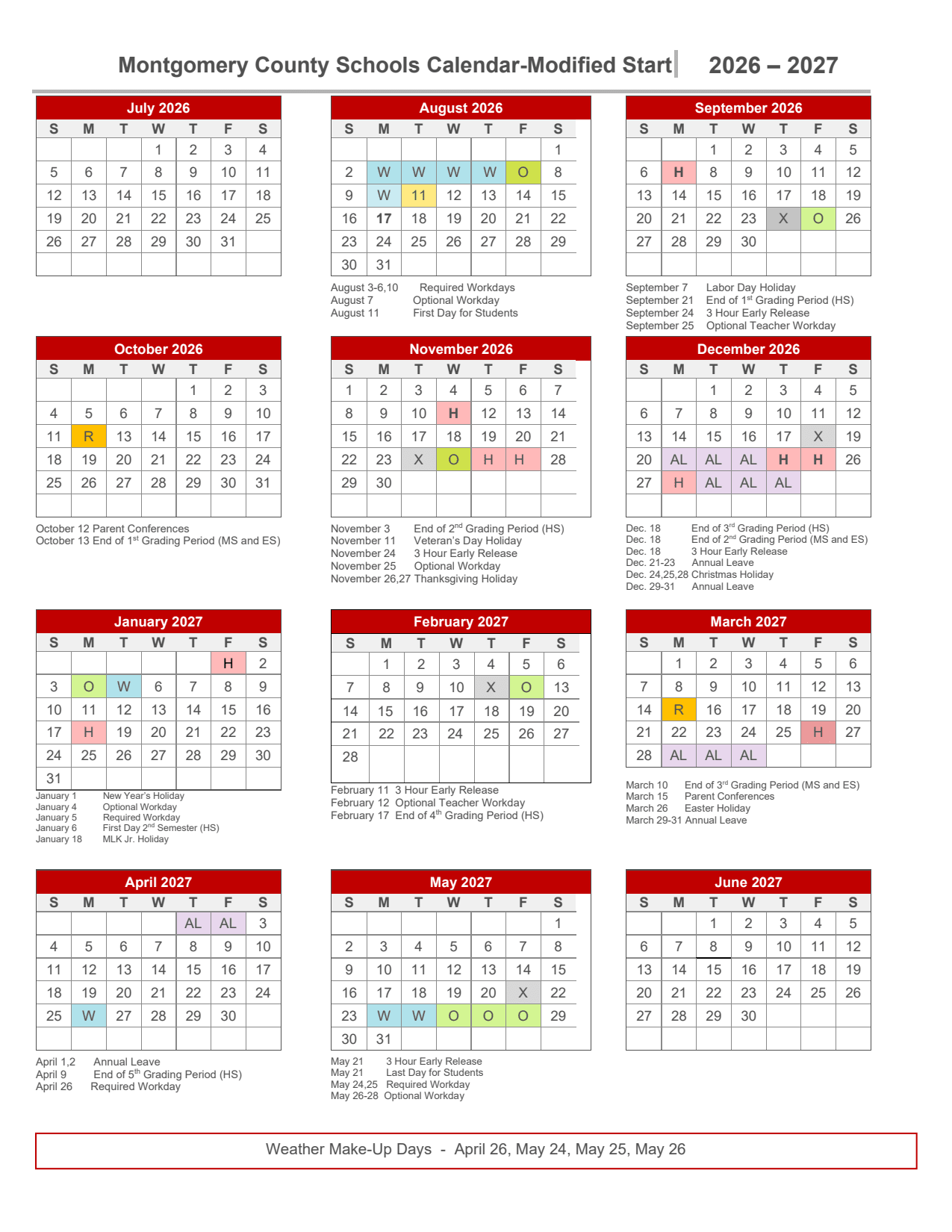 2026-2027 MCS Calendar - Montgomery County Schools