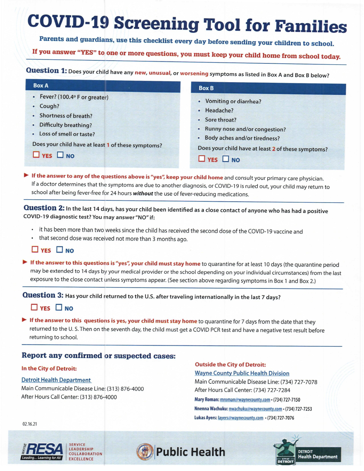 COVID-19 Screening Tool for families | News Details