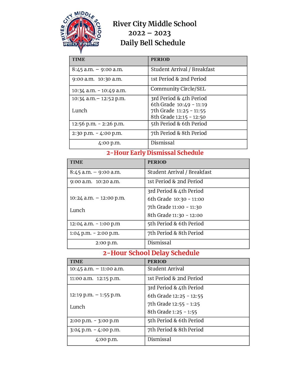 Bell Schedule | Announcement Details