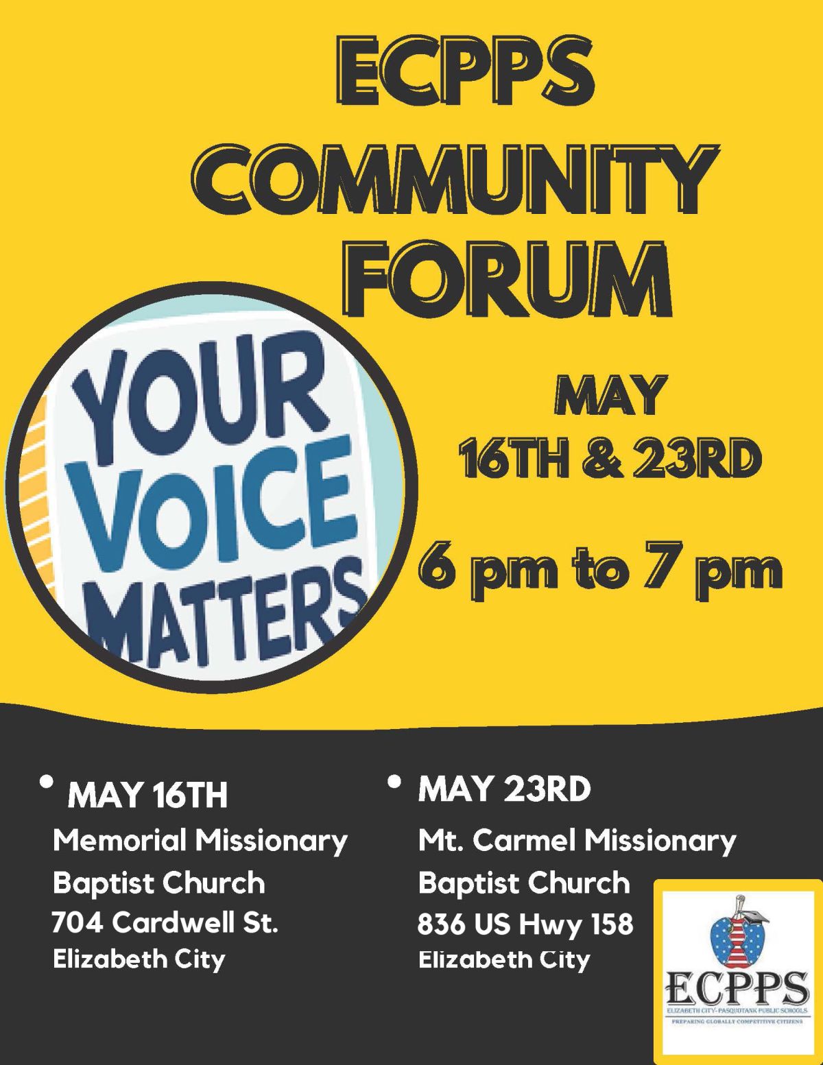 ECPPS Community Forum - May 2023 | News Details - Elizabeth City ...