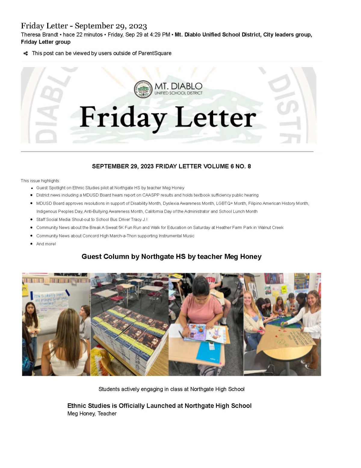Friday Letter - September 29, 2023 | News Details