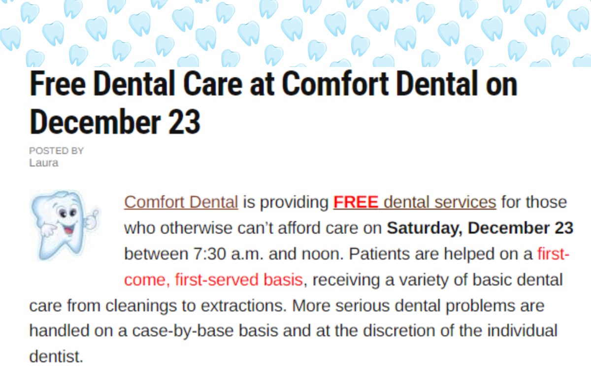 Free Dental Care at Comfort Dental on December 23rd | Details - North ...
