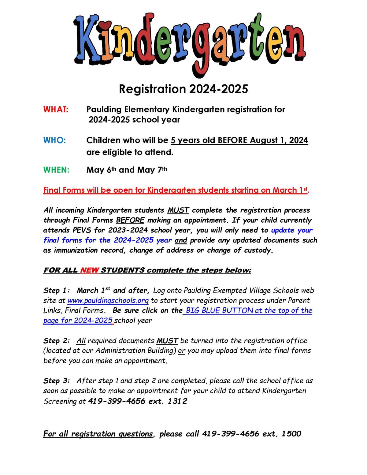 Kindergarten Registration 2024-2025! | Post Detail