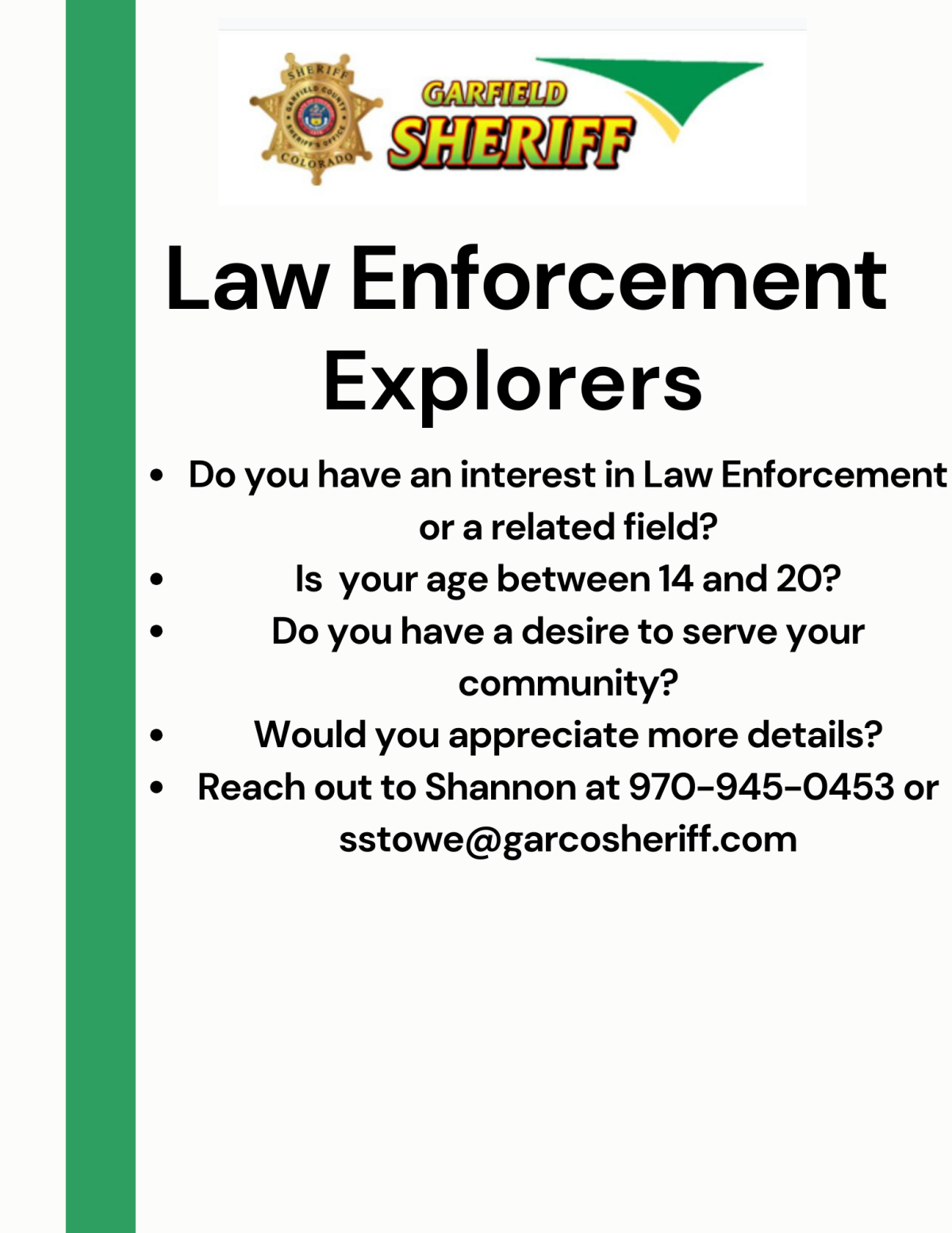 Garfield County Sheriff Law Enforcement Explorer Program | News Information