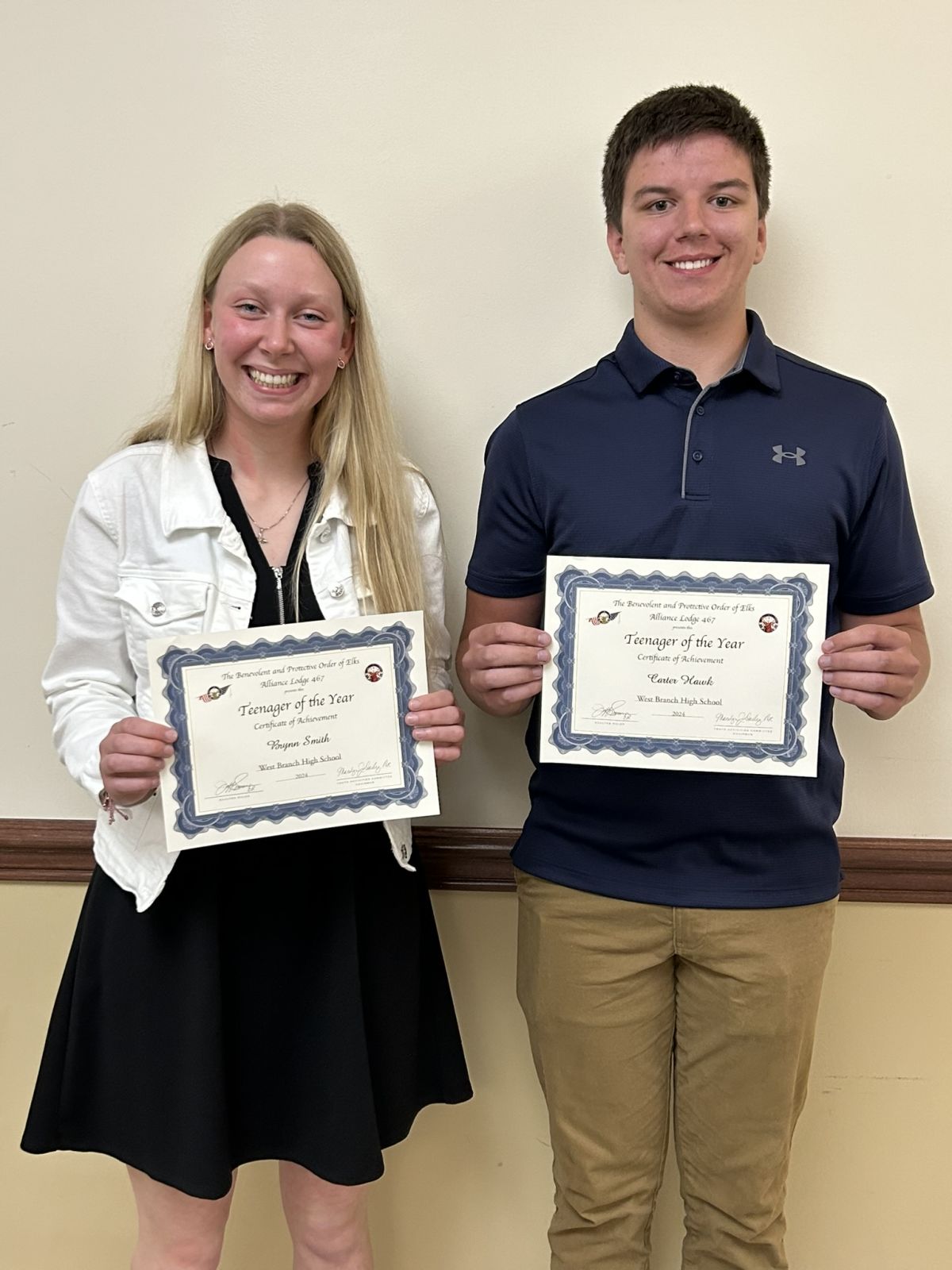 Brynn Smith and Carter Hawk Named Elks Teenagers of the Year | Post Detail