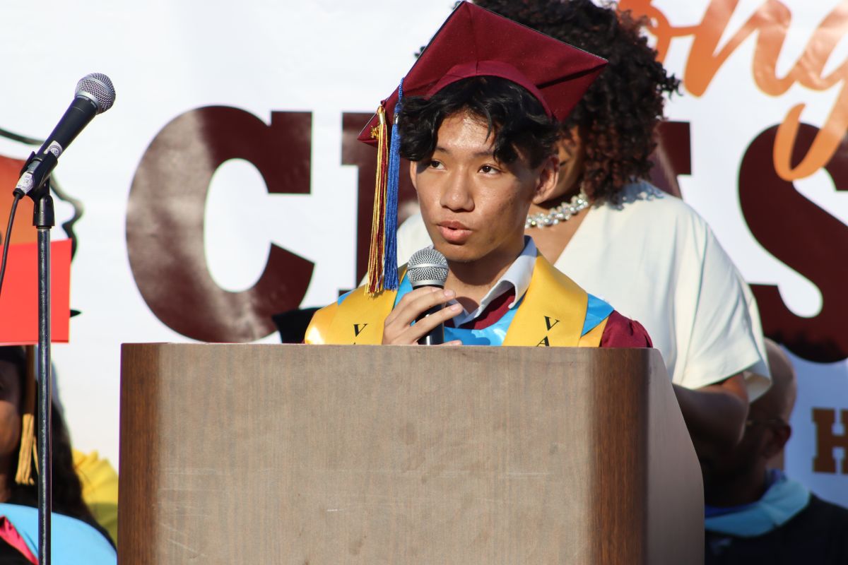 Mount Vernon High School and Rebecca Turner Academy award diplomas during commencement ceremony ...