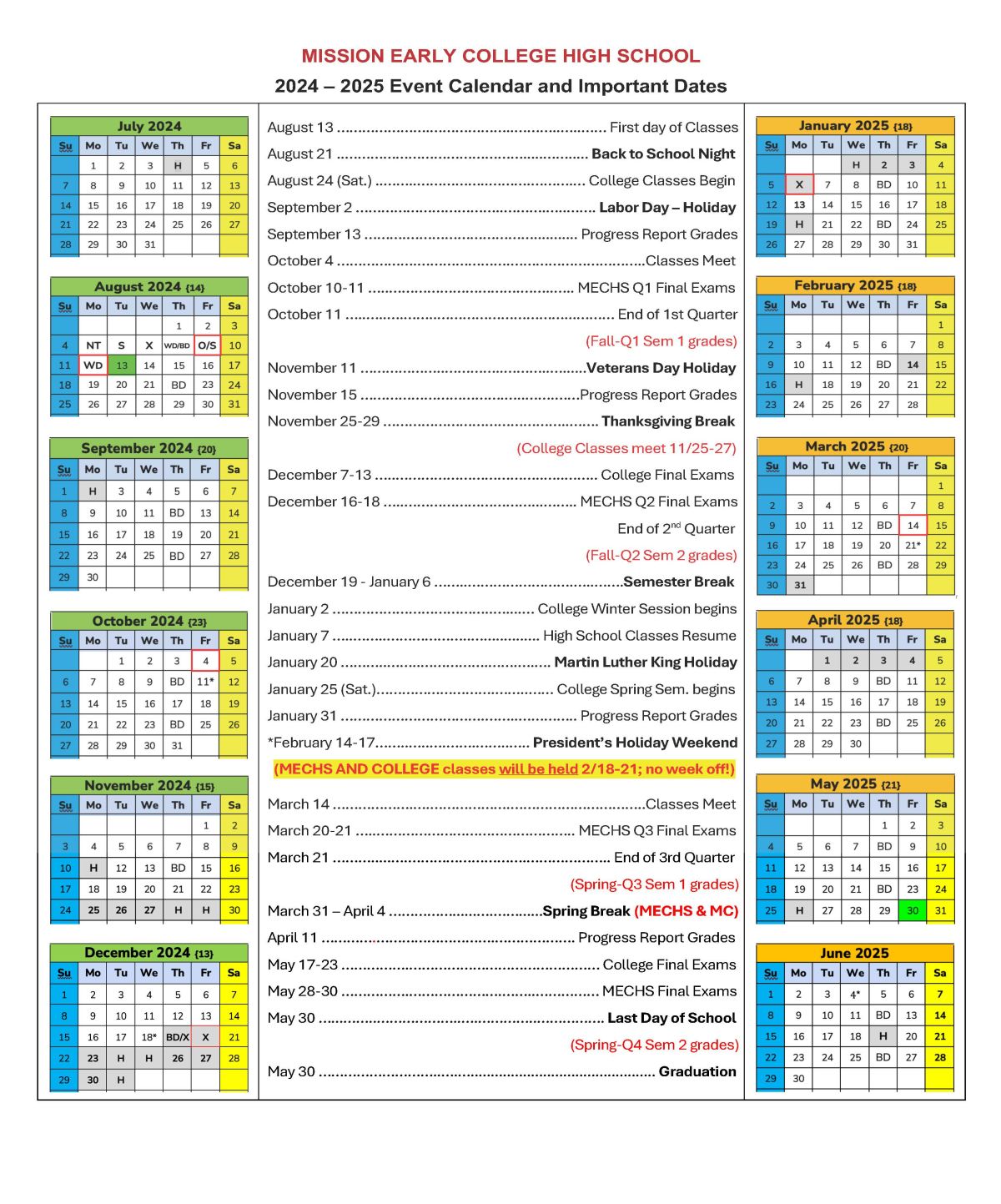 Calendar - Mission Early College High School