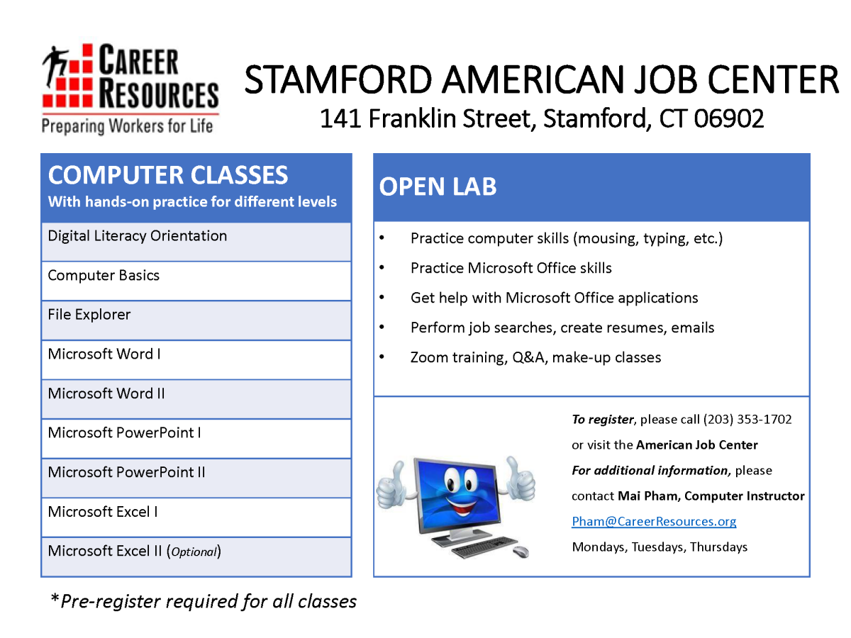 FREE Computer Classes at Stamford American Job Center | NPS Flyers