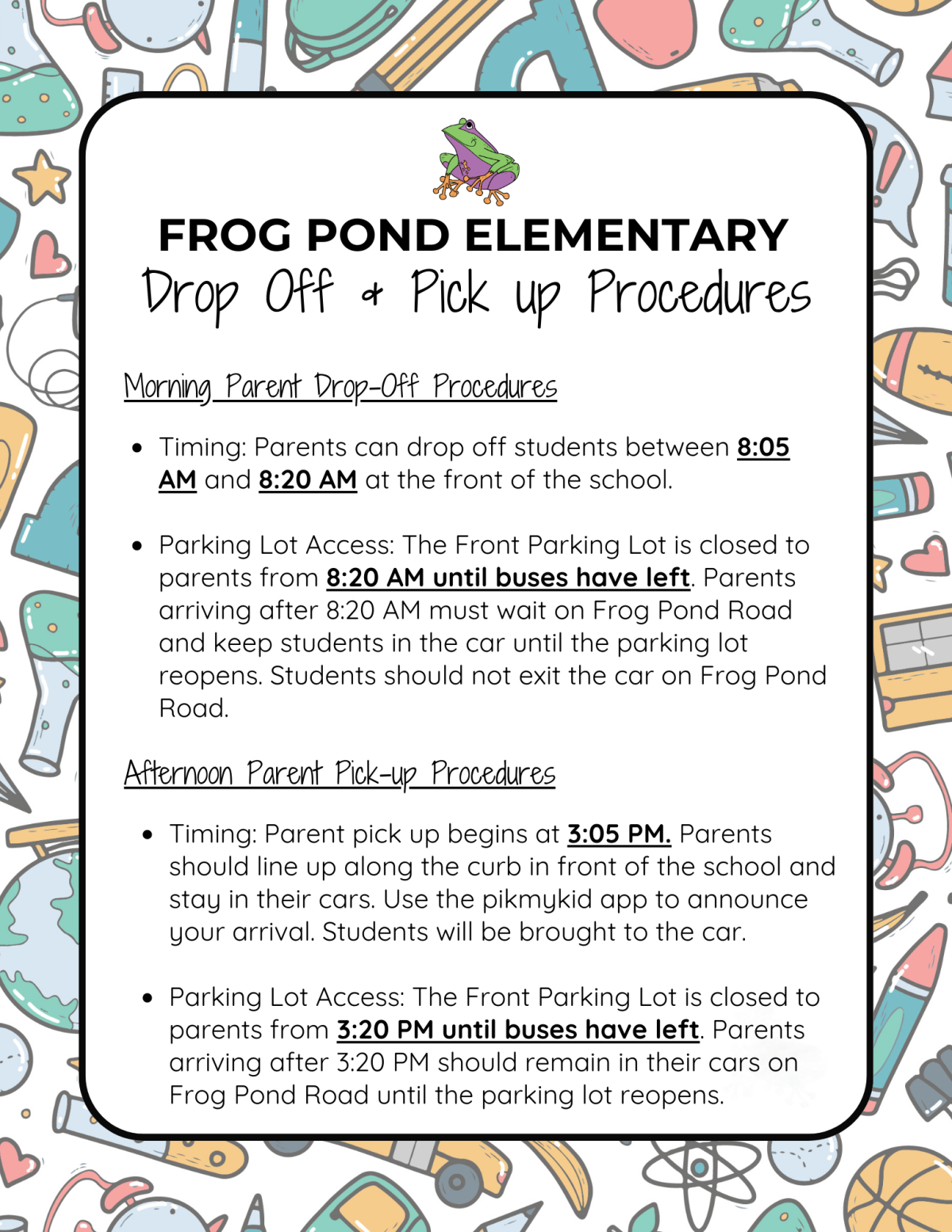 Drop Off and Pick Up Procedures for the Upcoming School Year | Post Details
