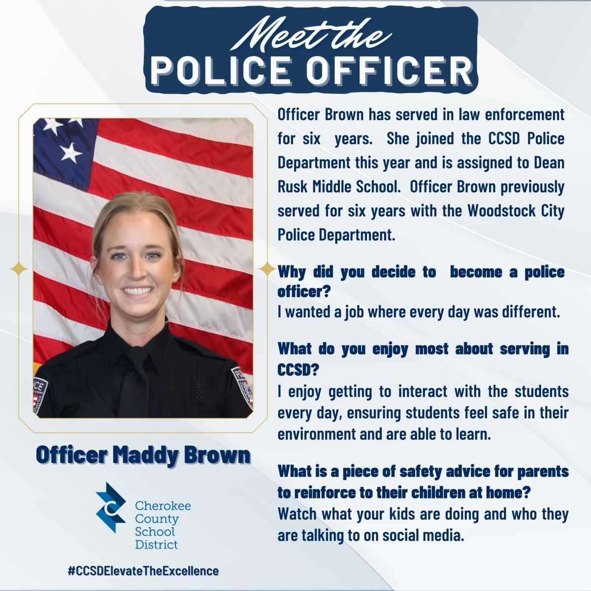 Meet the CCSD Police Officer: Officer Maddy Brown of Dean Rusk MS ...