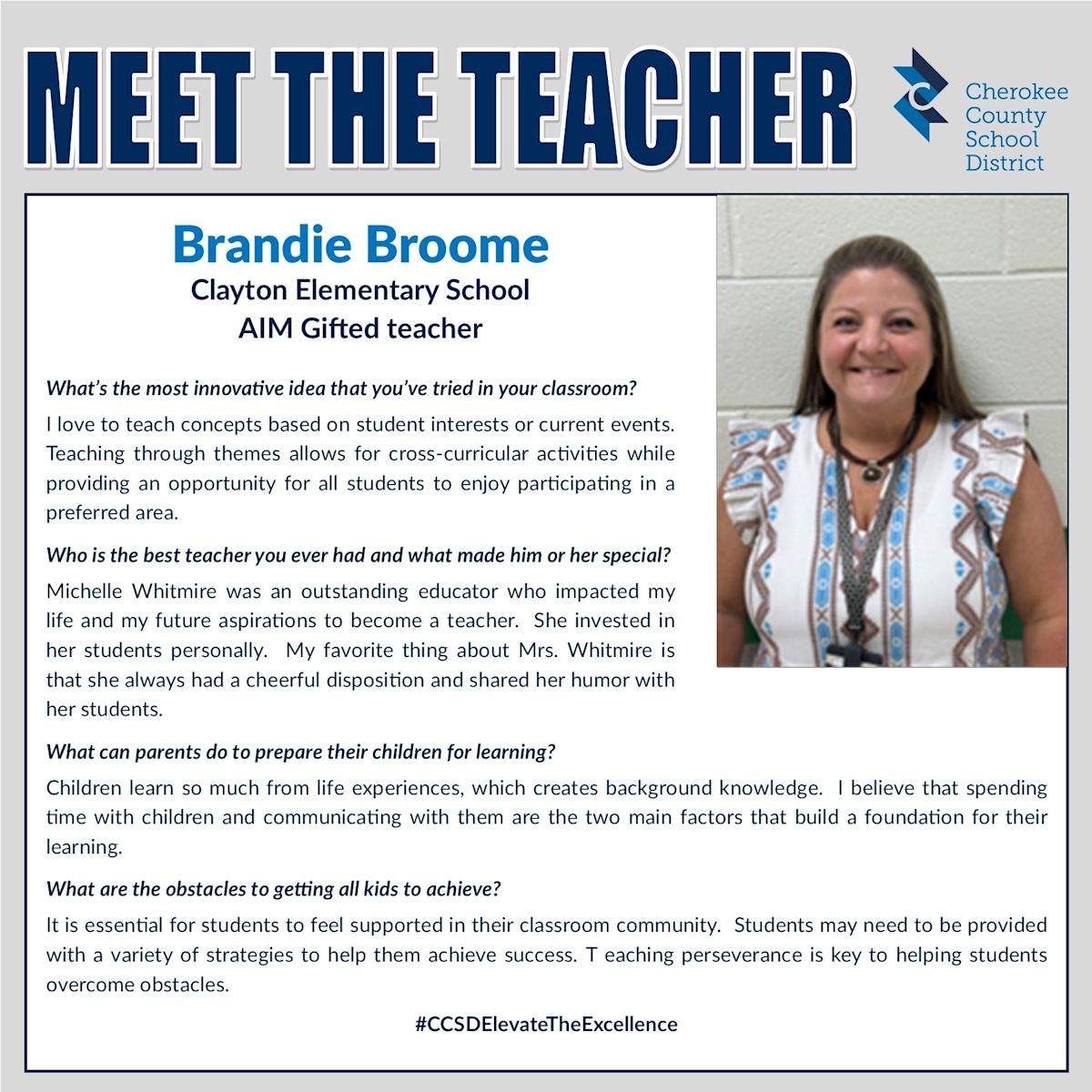 Meet the CCSD Teacher: Brandie Broome of Clayton ES! | Post Detail