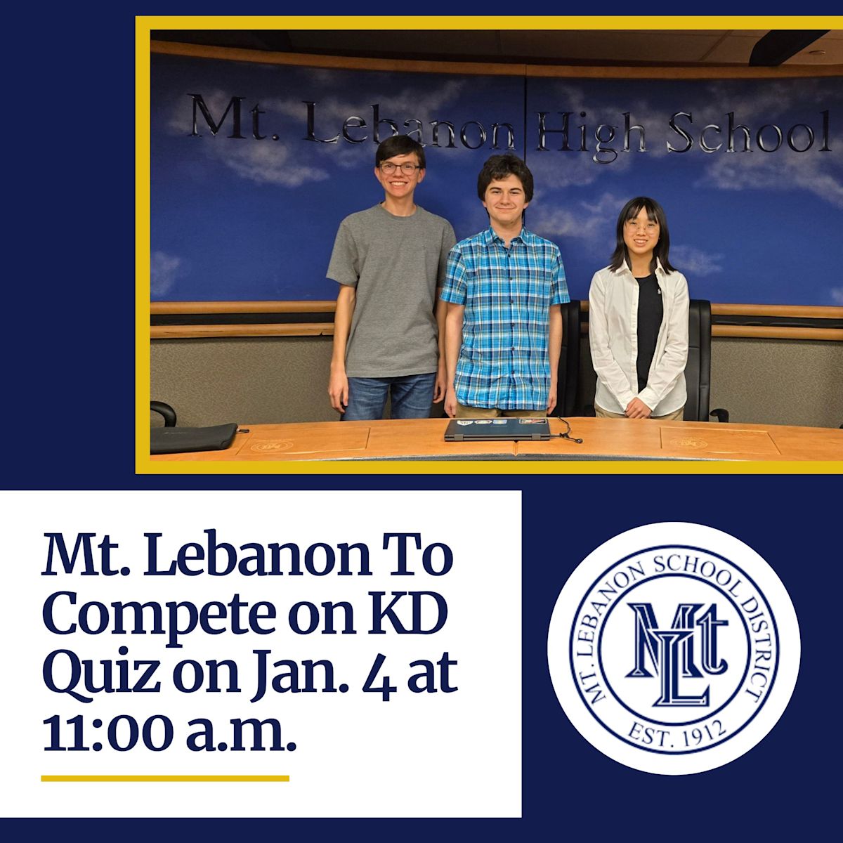 Mt. Lebanon High School To Compete on KD Quiz on Jan. 4 at 11:00 a.m ...