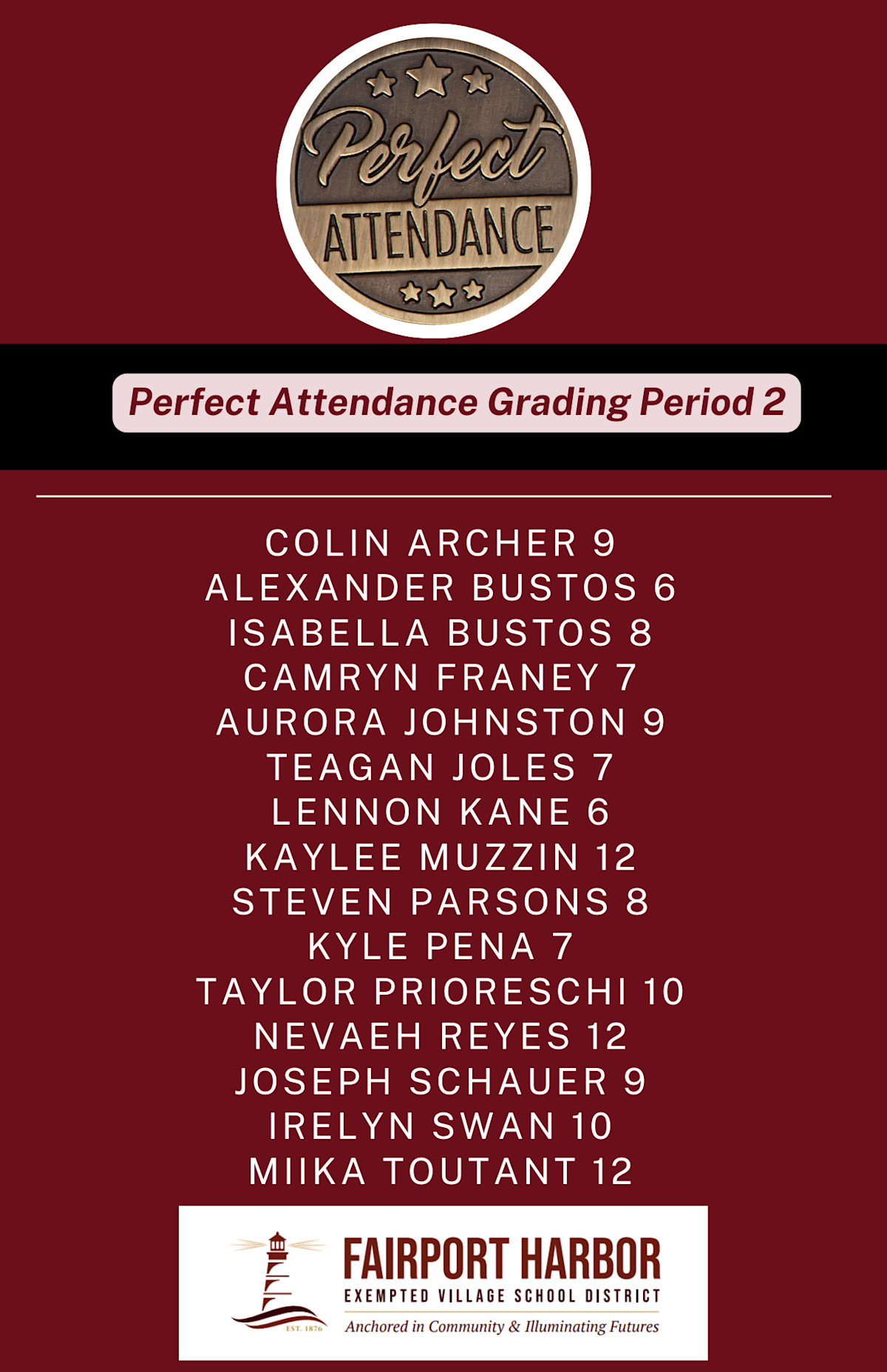 Harding Perfect Attendance 1/8/25 | News Details Upcoming Events