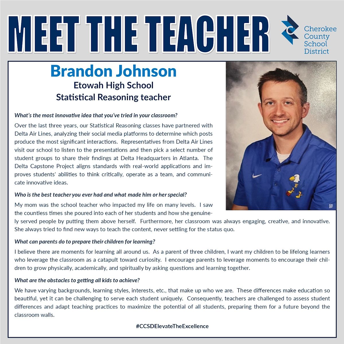 Meet the CCSD Teacher: Brandon Johnson of Etowah HS! | Post Detail