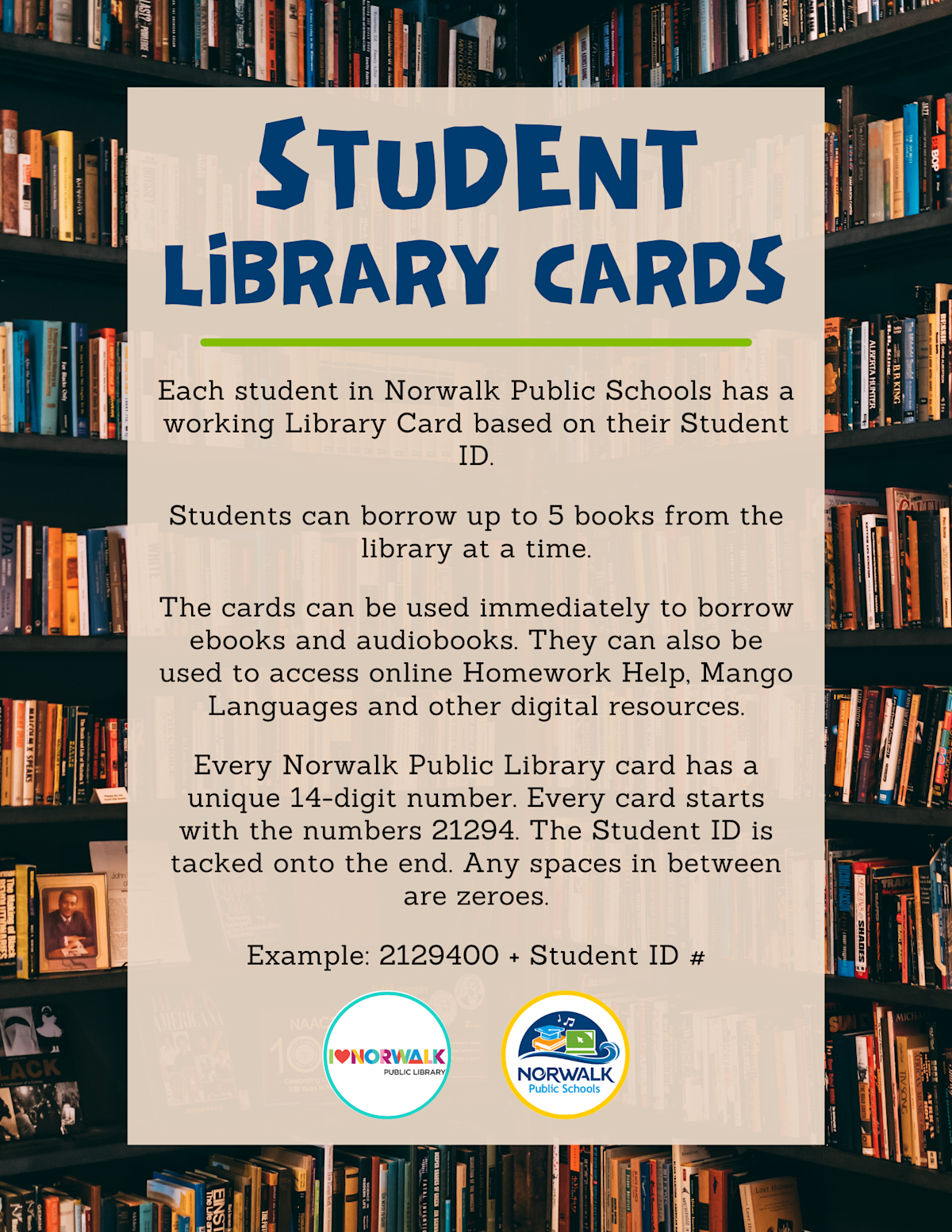 Norwalk Public Library Student Cards | NPS Flyers