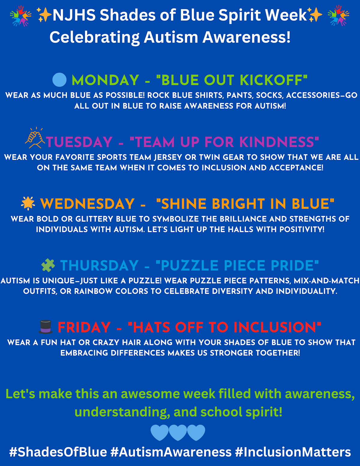 NJHS Autism Acceptance Spirit Week 2025 | WRMS Board