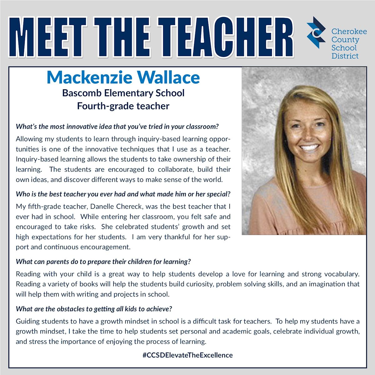 Meet the CCSD Teacher: Mackenzie Wallace of Bascomb ES! | Post Detail