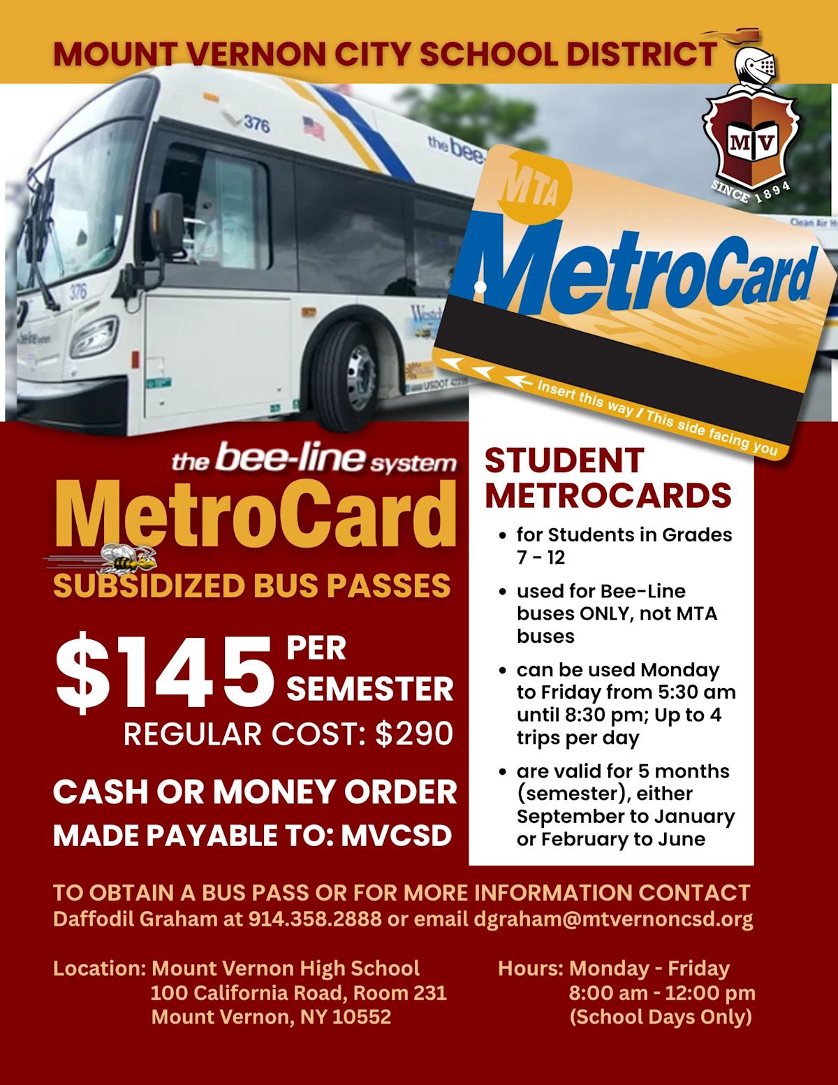 MetroCard Subsidized bus passes 2025 - 2026 school year | News Details