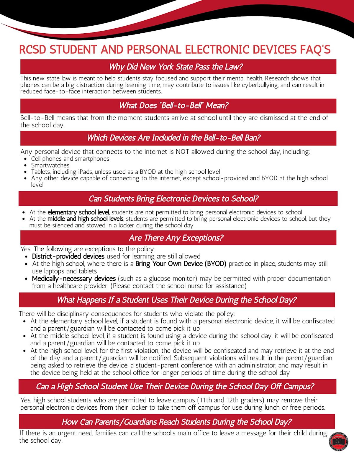 RCSD Student and Personal Electronic Devices FAQ's | Posts Details