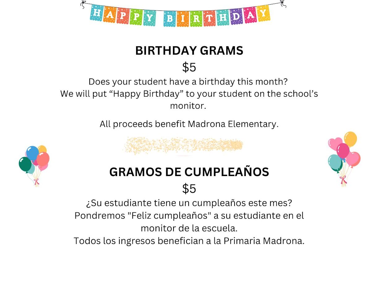 BIRTHDAY GRAMS - ONLY $5 | News Details - Madrona