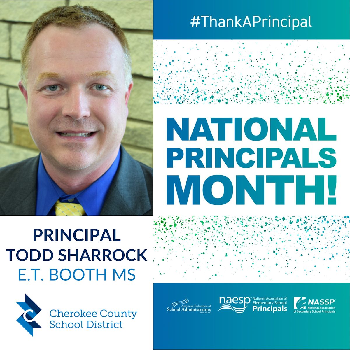 Celebrating National Principals Month: Todd Sharrock of E.T. Booth MS ...