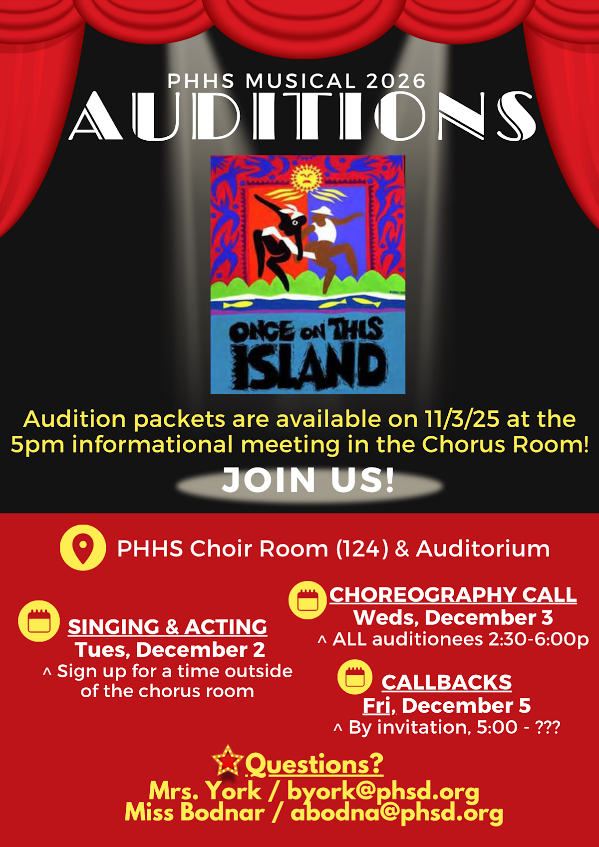 PHHS Musical 2026: Once on This Island - Auditions and Workshops | News ...