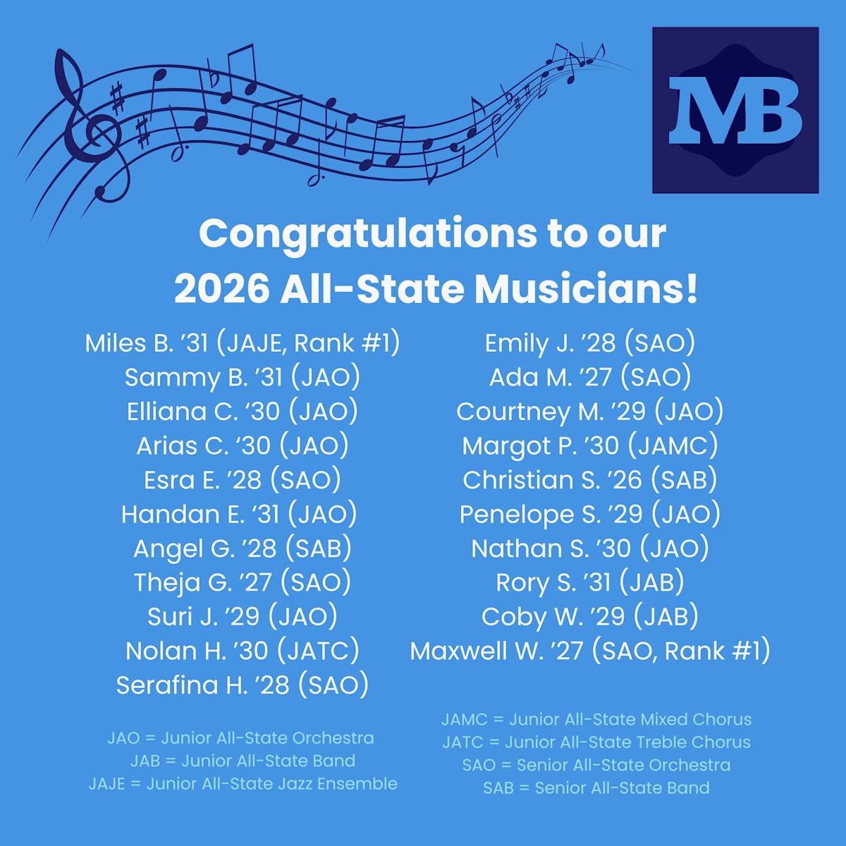 MB Celebrates All-State Musicians | News Details
