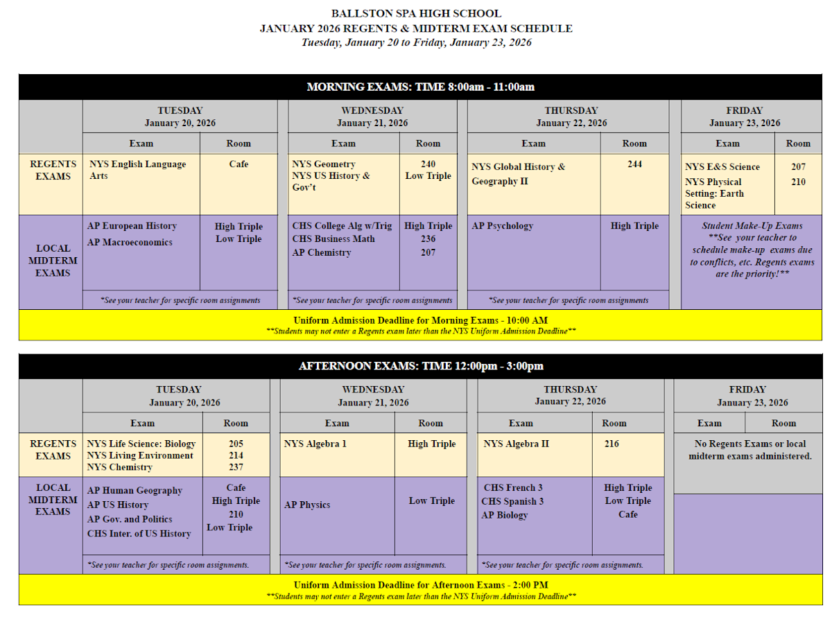 January 2026 Midterm & Regents Schedule | Post Details