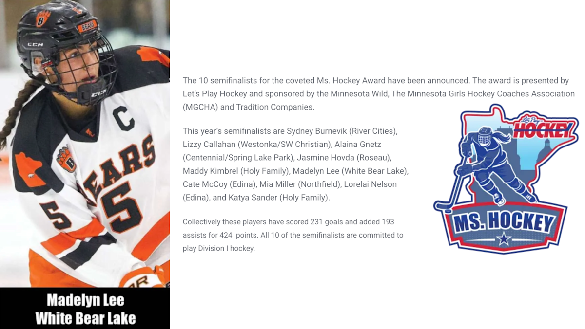 WBLAHS Girls' Hockey Team Member Named a Semifinalist for the Ms ...
