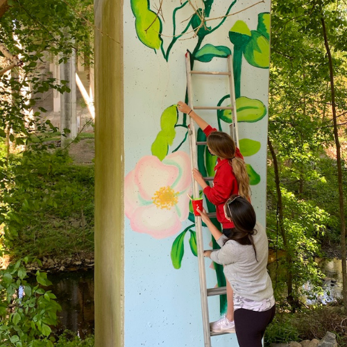 Three Students Paint Artwork along Path 400 | Post - The Galloway School