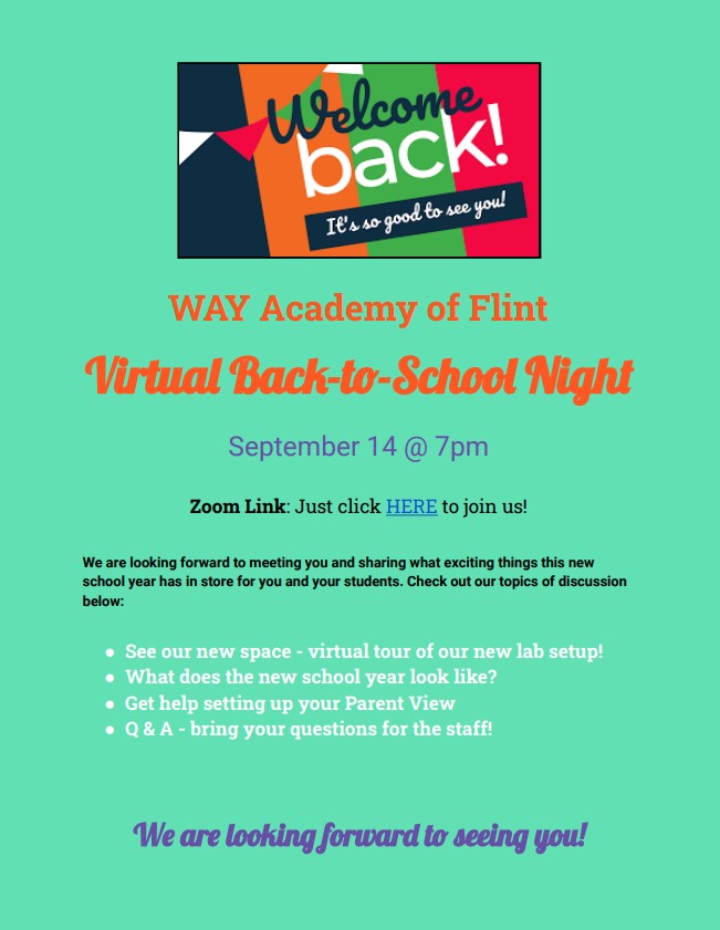 WAY Academy of Flint Virtual Back-to-School Night on September 14th at ...