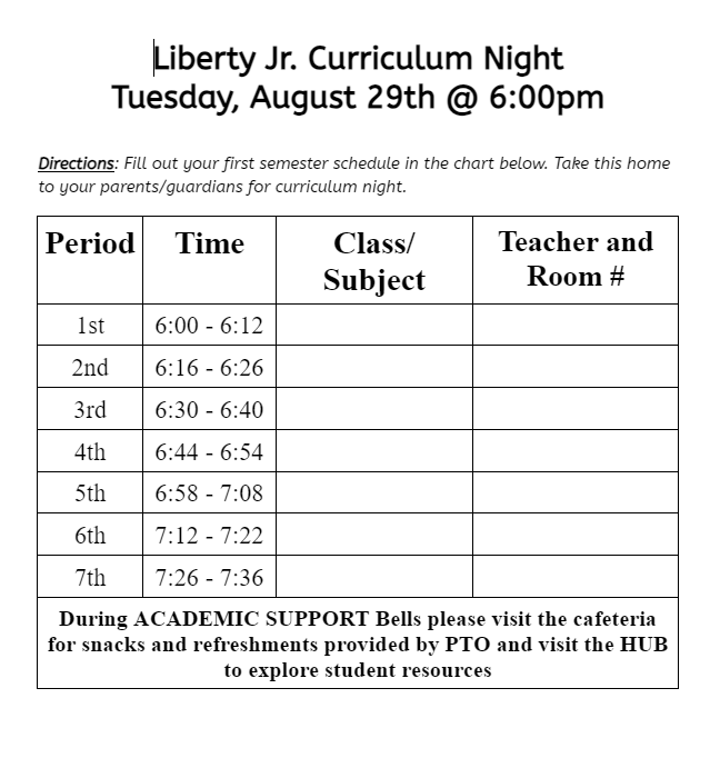 Curriculum Night | School News Detail Page