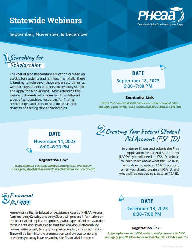 PHEAA Fall Webinars for Students and Parents | News Post Page