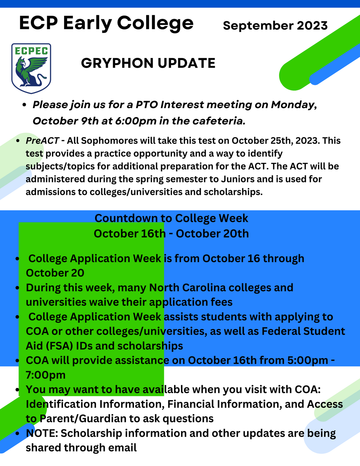 Gryphon Update ~ Volume 1 | News Details - Elizabeth City-Pasquotank ...