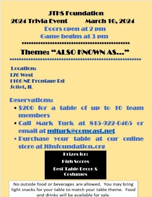 JTHS Foundation Trivia Event March 10 | Post Page - Joliet Twp