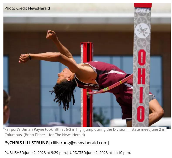 Dimari Payne places 5th in High Jump 6/2/23 | News Details Upcoming Events