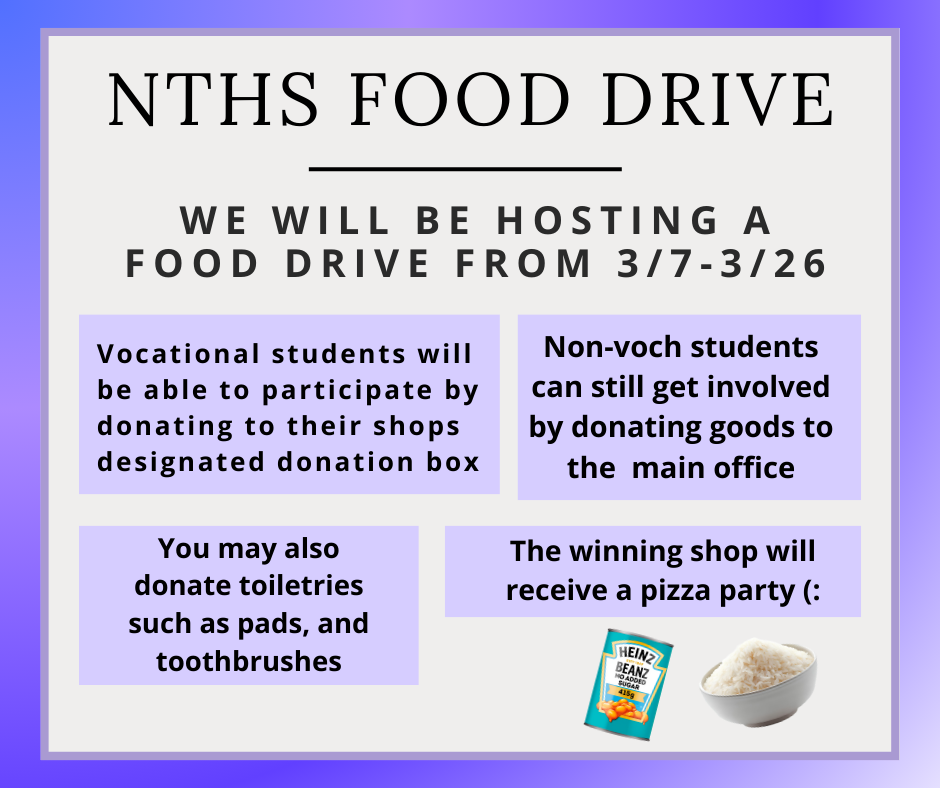 NTHS Food Drive (3/7-3/26) | MHS/MVTHS News Post