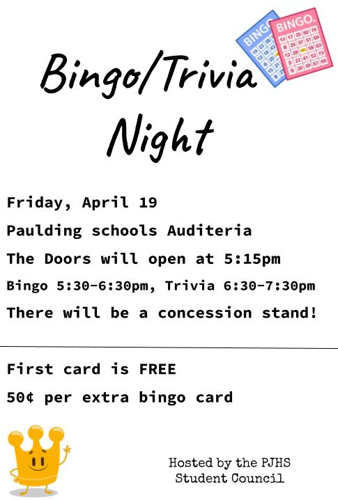 PJHS Student Council Bingo & Trivia Night | Post Detail