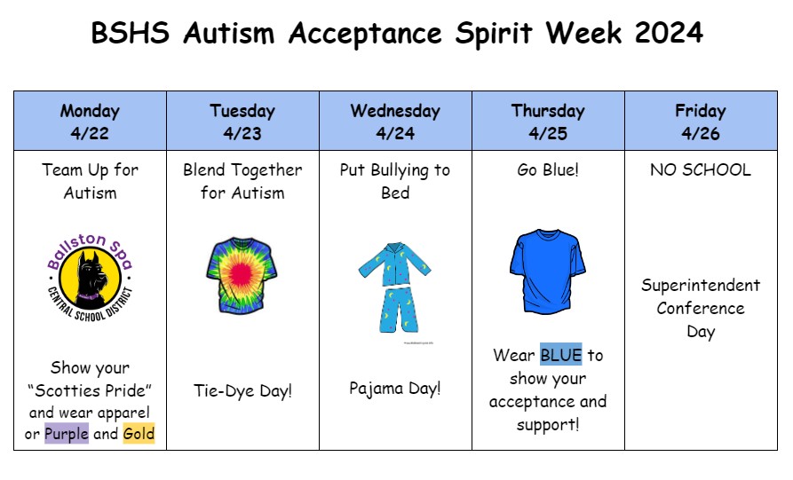 Autism Awareness Spirit Week - 4/22 - 4/25 | Post Details