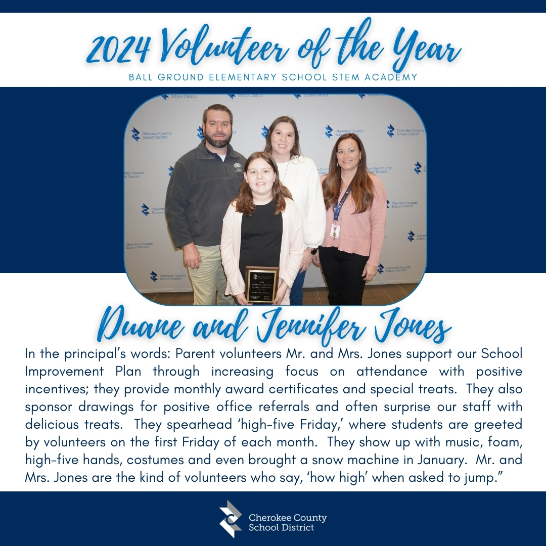 Meet a CCSD 2024 Volunteer of the Year: Duane and Jennifer Jones of Ball Ground ES STEM Academy ...