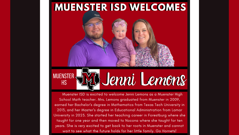 Muenster ISD Welcomes Jenni Lemons | Post Details
