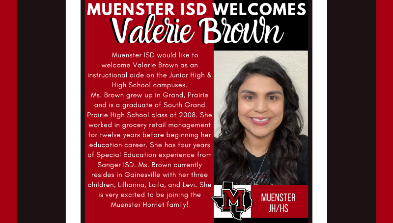 Muenster ISD Welcomes Valerie Brown | Post Details