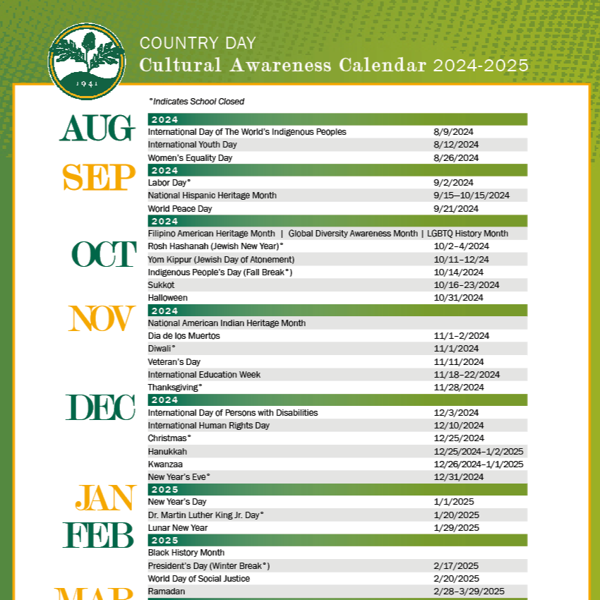 Country Day Cultural Awareness Calendar | School News Detail-Charlotte ...