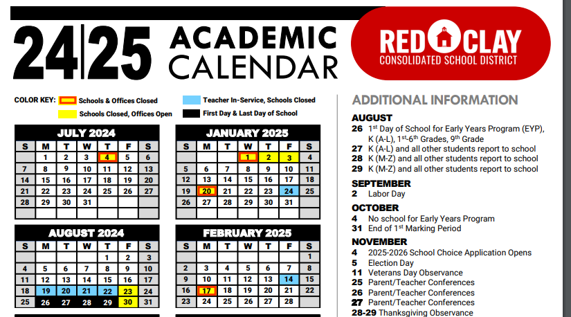 Red Clay School District-2024-2025 School Year at a Glance | News Details
