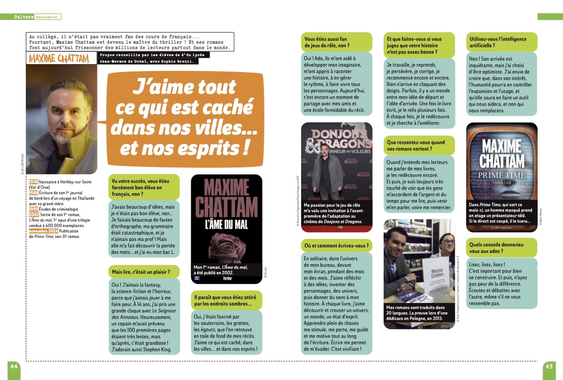 Un entretien exclusif avec Maxime Chattam dans Géo Ado ! | Actualités