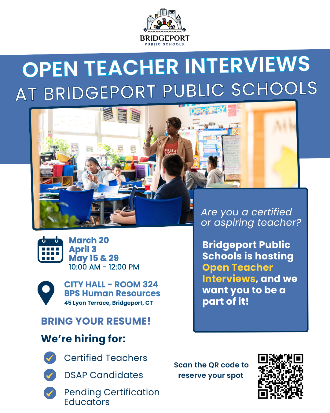BRIDGEPORT PUBLIC SCHOOLS: OPEN TEACHER INTERVIEWS | Posts Detail