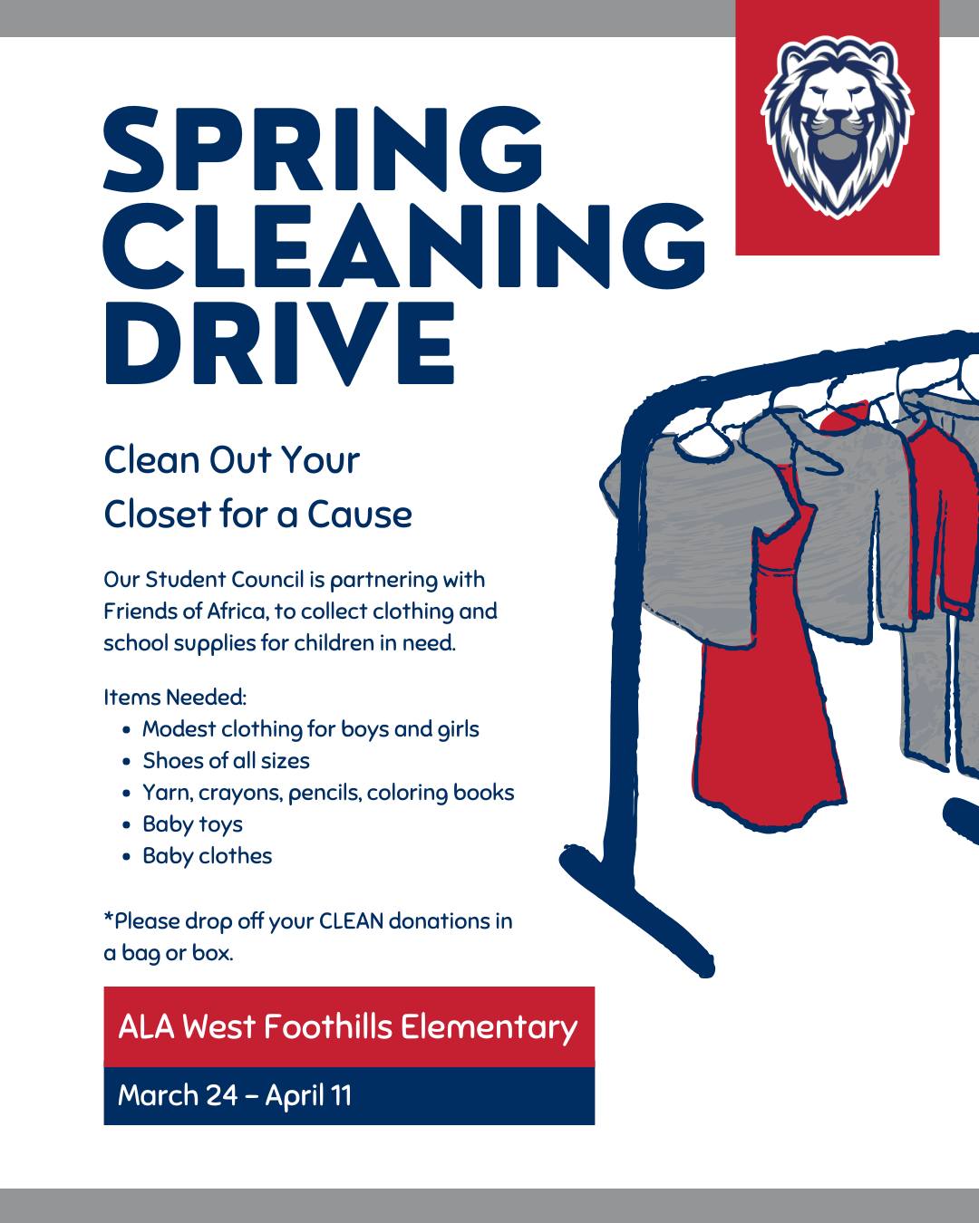 ALA West Foothills Elementary Spring Cleaning Drive | Post Details ...
