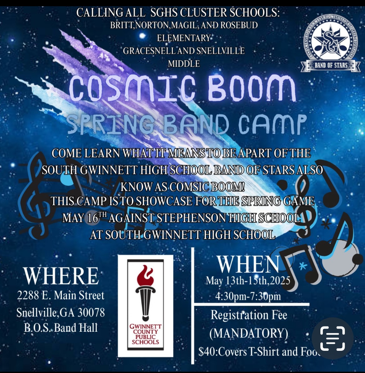 Cosmic Boom Spring Band Camp! | Post Details