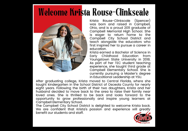 Welcome Krista Rouse-Clinkscale | Campbell City Schools Post Detail