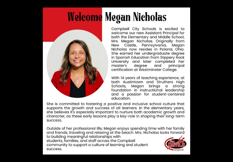 Welcome Megan Nicholas | Campbell City Schools Post Detail